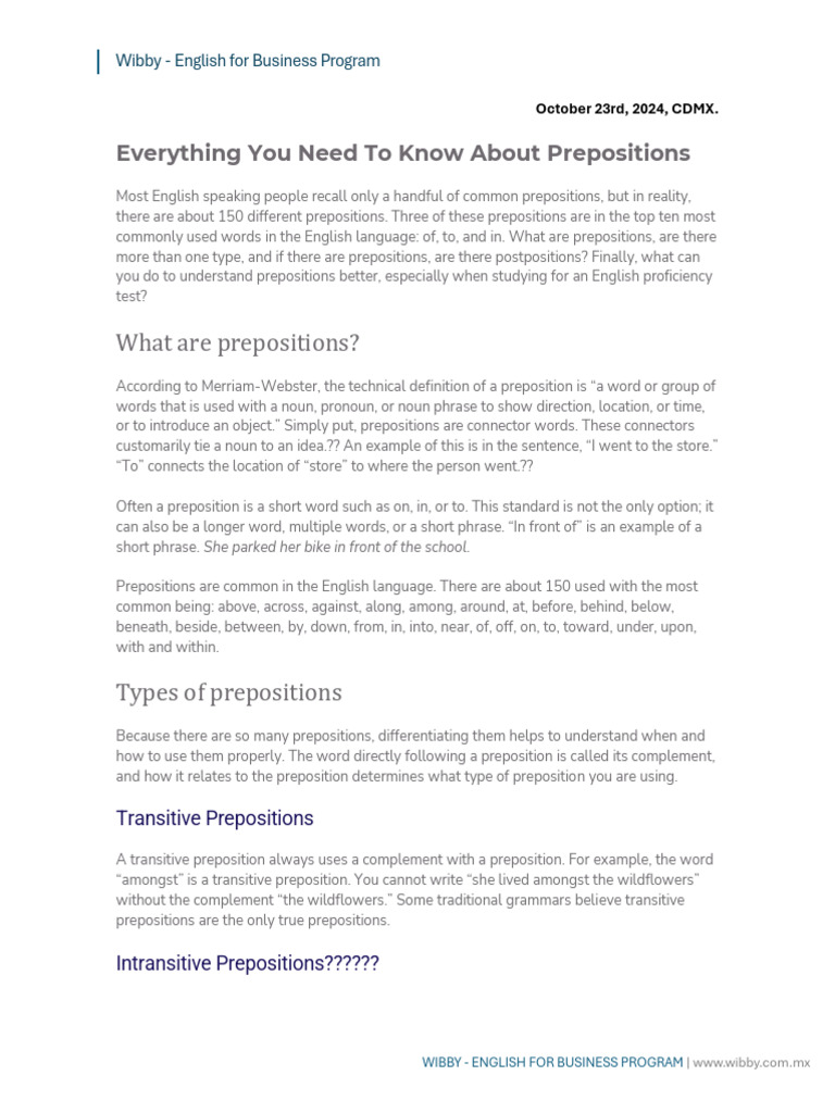 Everything You Need To Know About Prepositions - 23oct24 | PDF ...