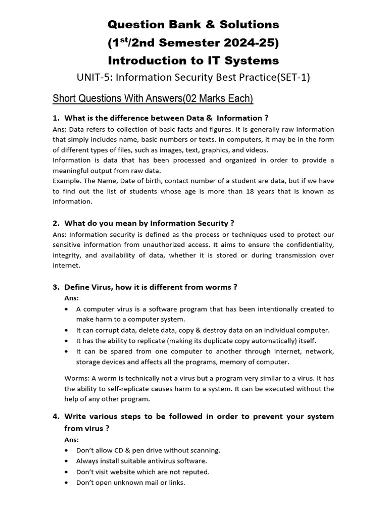 Introduction To It Systems Unit-5 (Set-1) | PDF | Phishing | Malware