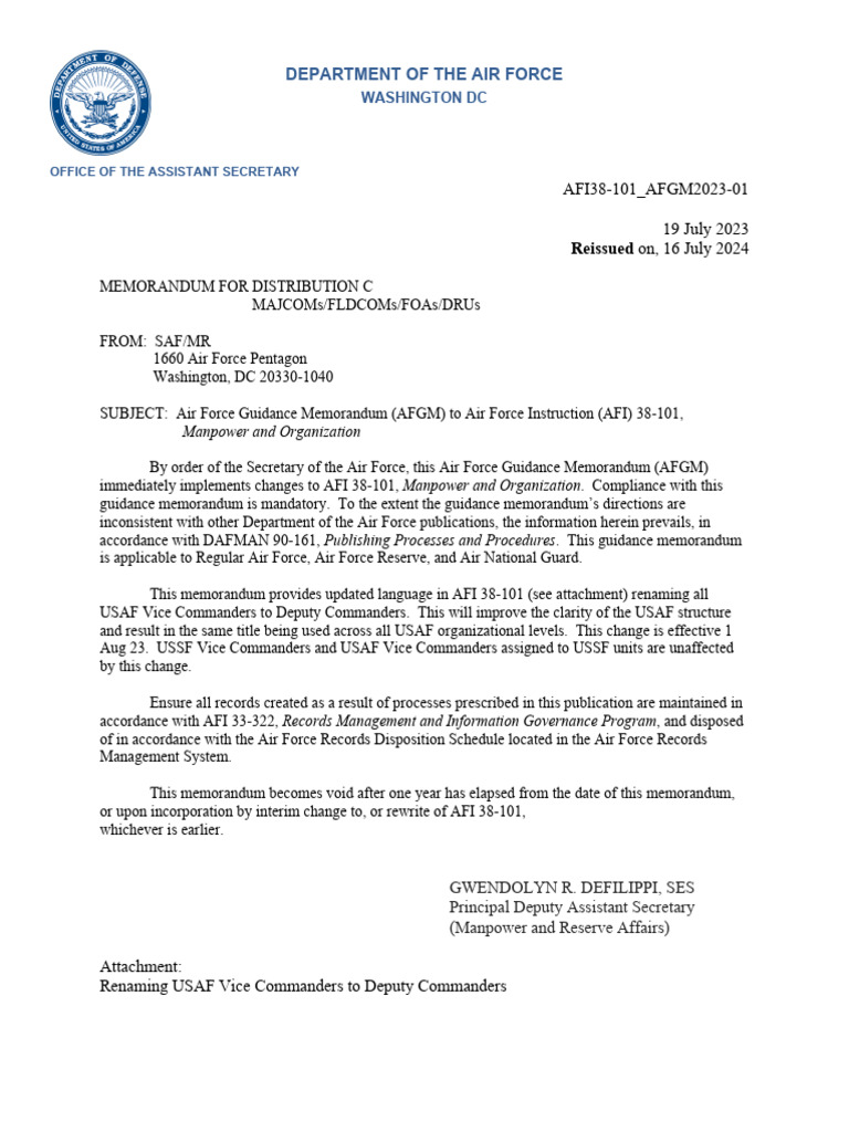 AFGM for AFI 38-101 Updates | PDF | Human Resources | Squadron (Aviation)