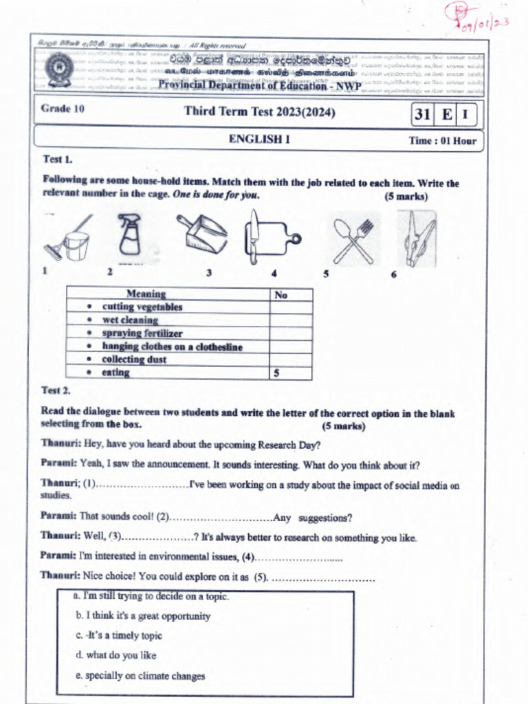 Grade 10 English 3rd Term Paper NWP Zamly | PDF