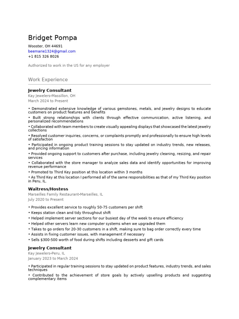 Bridget Pompa | PDF | Waiting Staff | Sales