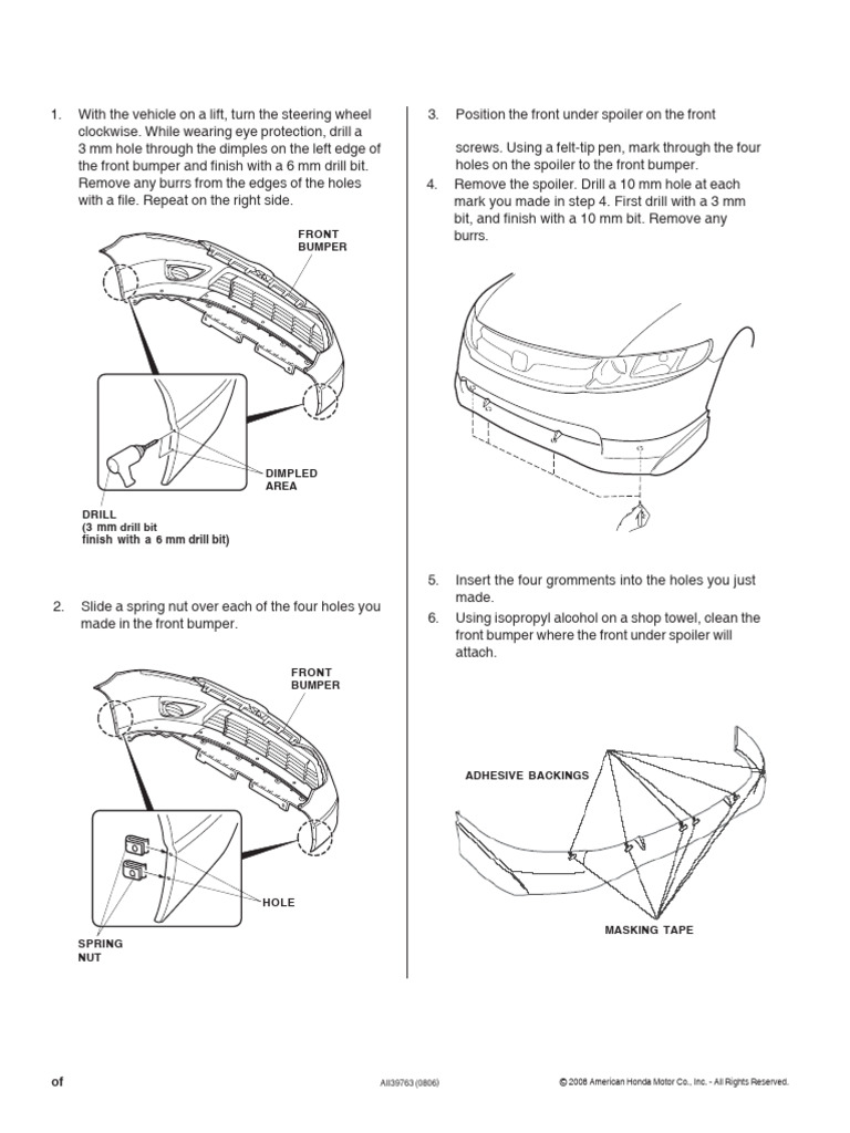 Mugen Civic Si Front Spoiler Guide | PDF | Screw | Motor Vehicle