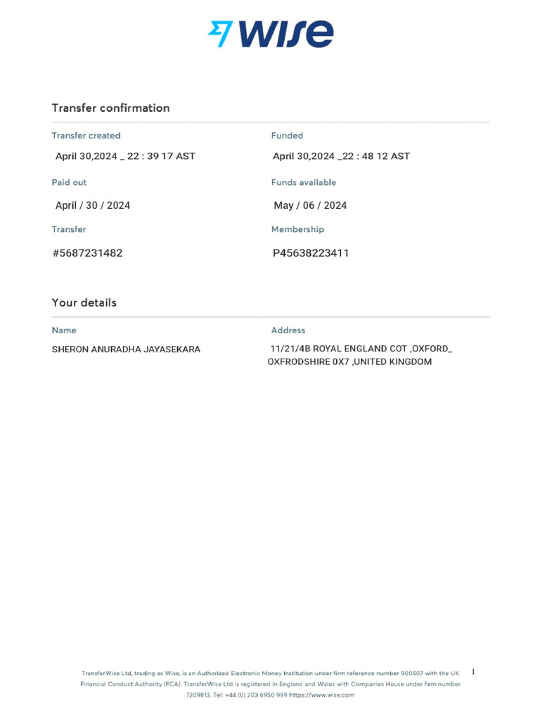 wise-Transfer - E Receipt | PDF