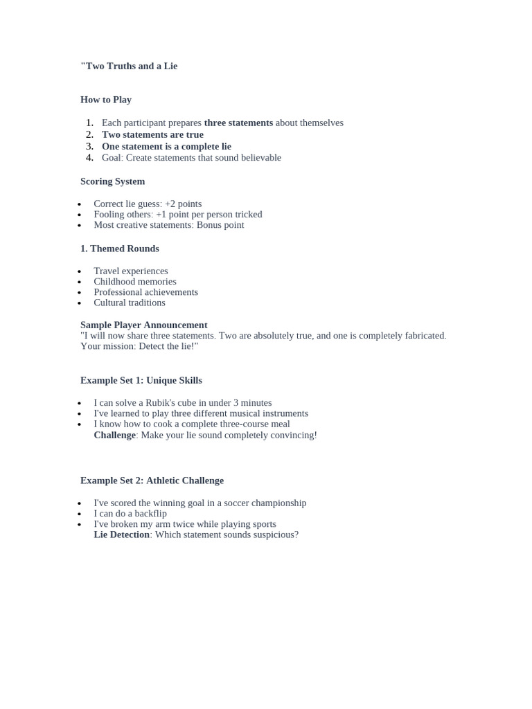 Two Truths and A Lie | PDF