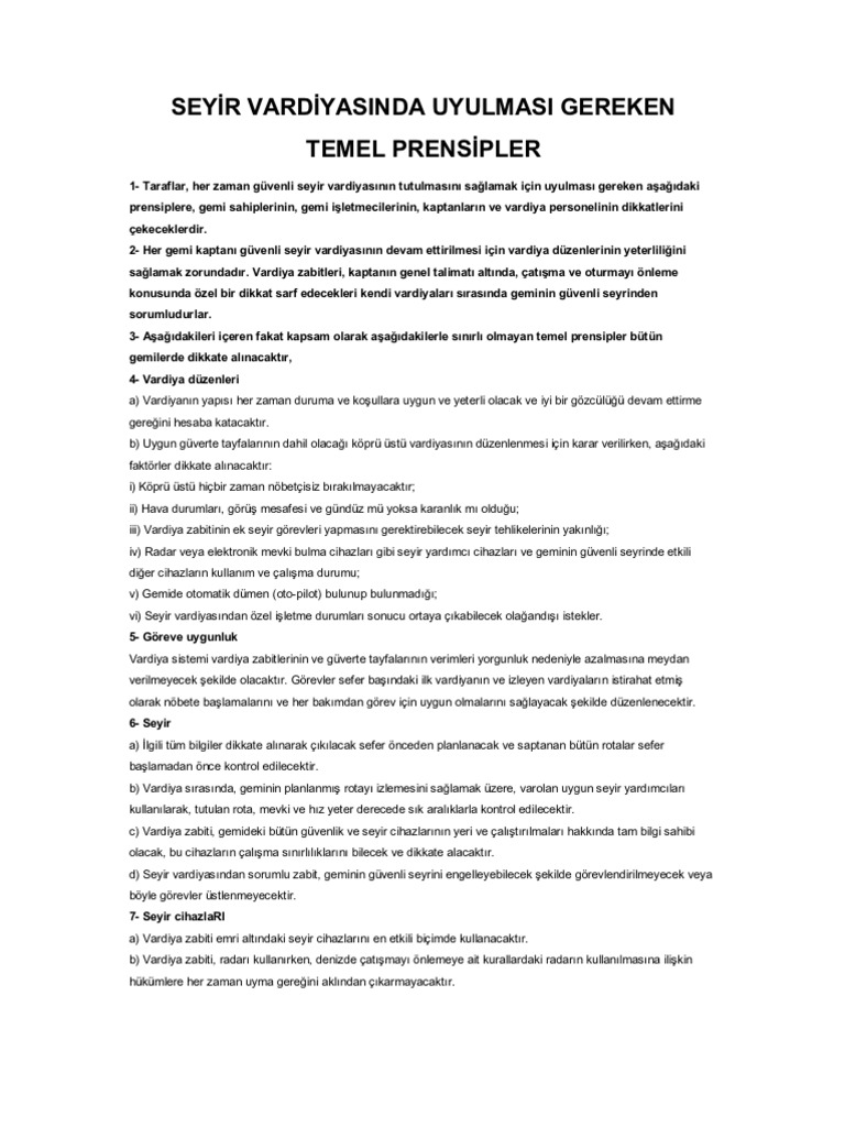 Seyir Vardiyasında Uyulması Gereken Temel Prensipler | PDF