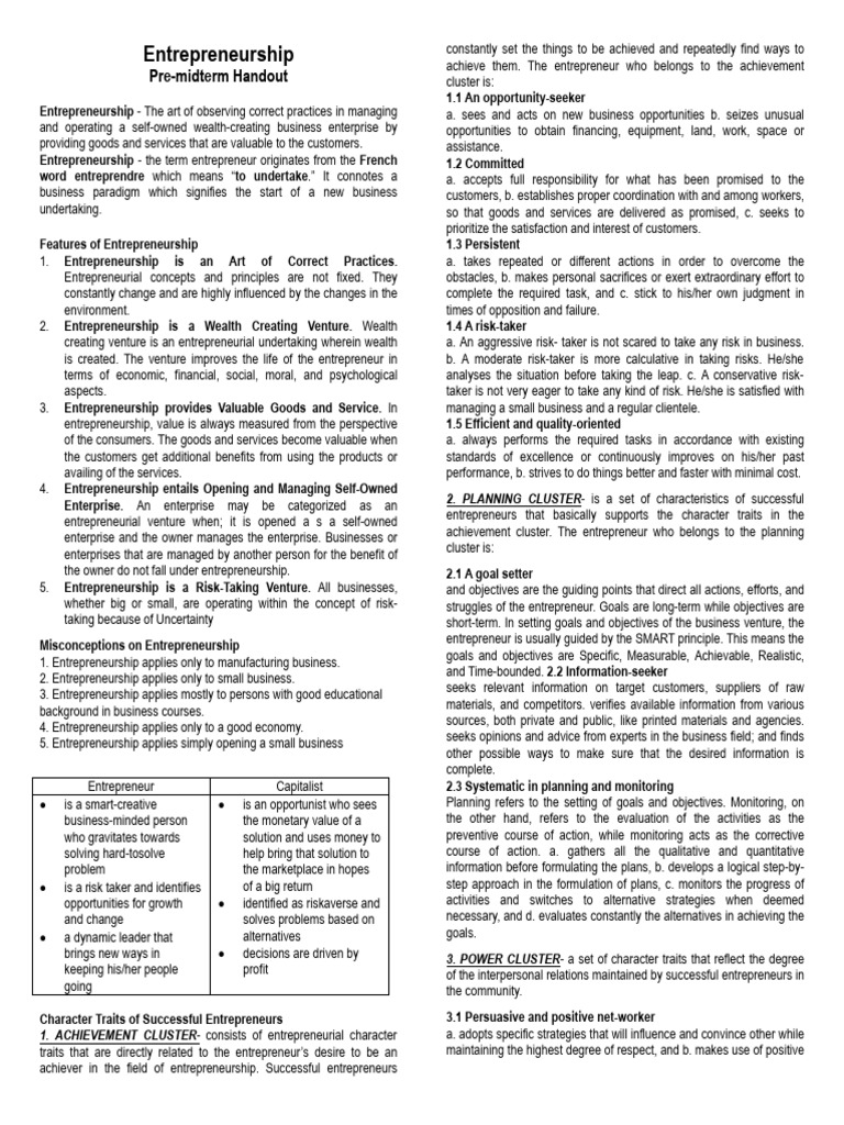 Entrep Pre Midterm Reviewer | PDF | Entrepreneurship | Competitive Advantage