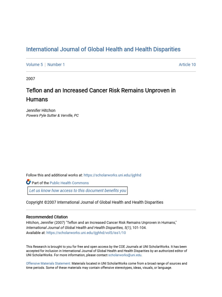 Teflon and An Increased Cancer Risk Remains Unproven in Humans | PDF ...