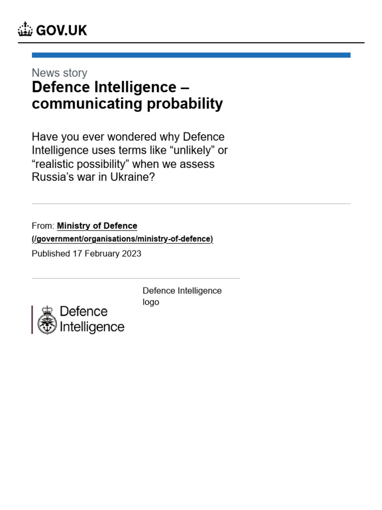 Defence Intelligence - Communicating Probability - GOV - UK | PDF