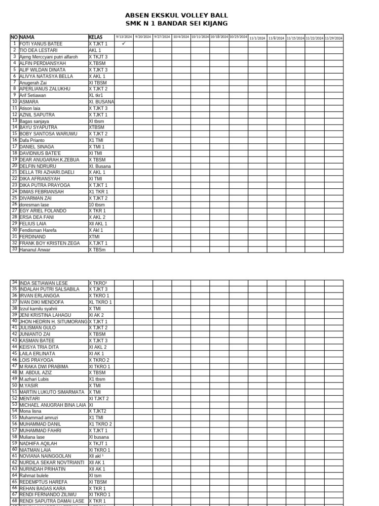 Absen Ekskul Volley Ball | PDF