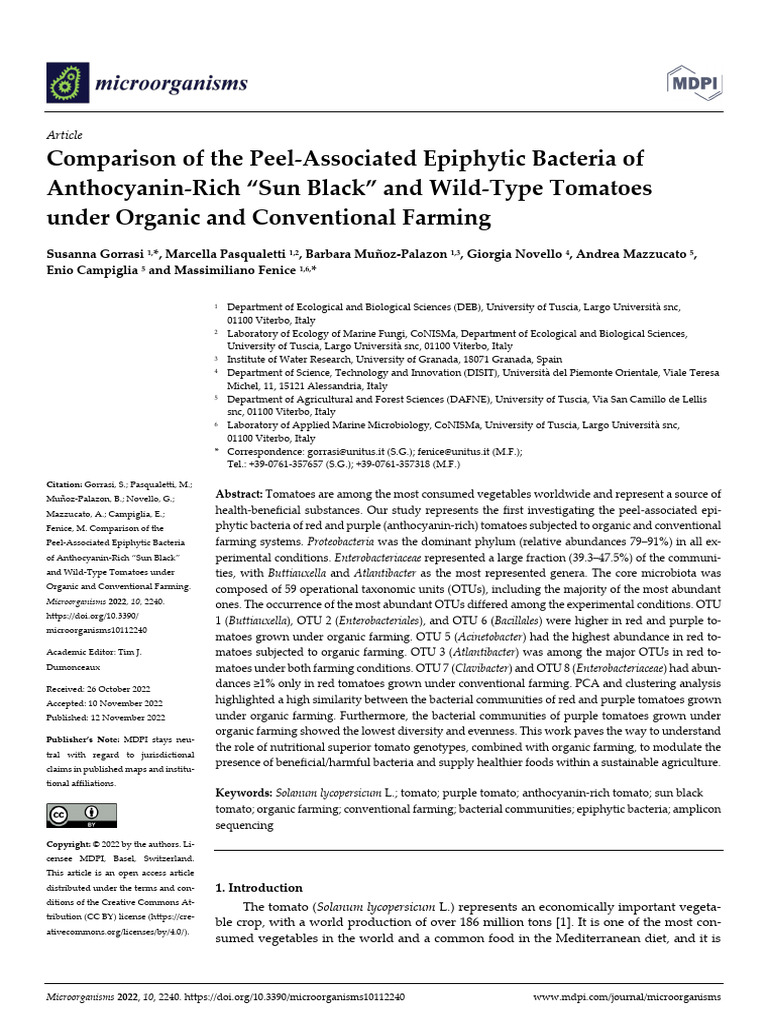 Comparison of The Peel-Associated Epiphytic Bacter | PDF | Tomato | Soil
