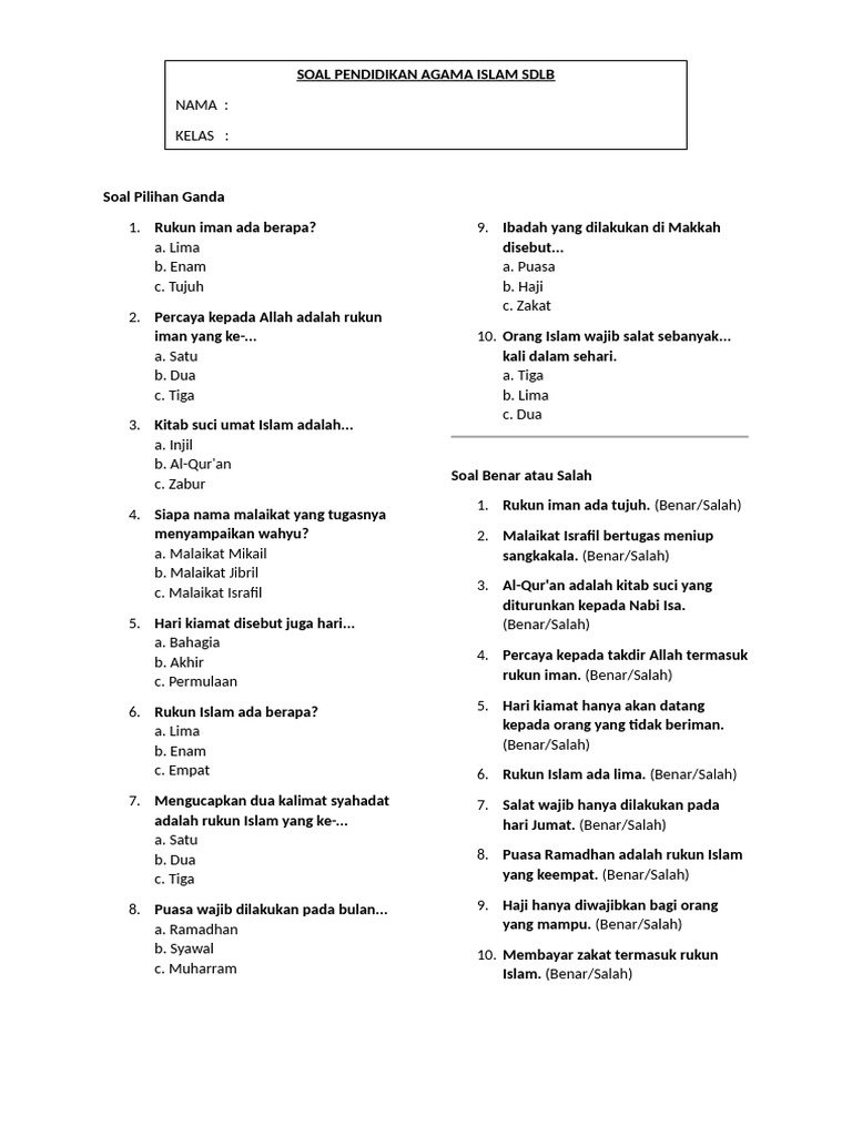 soal sdlb | PDF