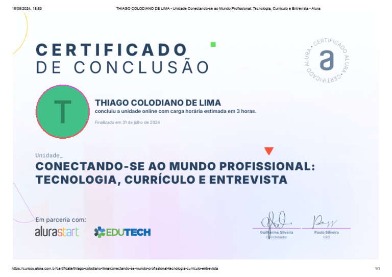 THIAGO COLODIANO DE LIMA - Unidade Conectando-Se Ao Mundo Profissional - Tecnologia, Currículo e ...