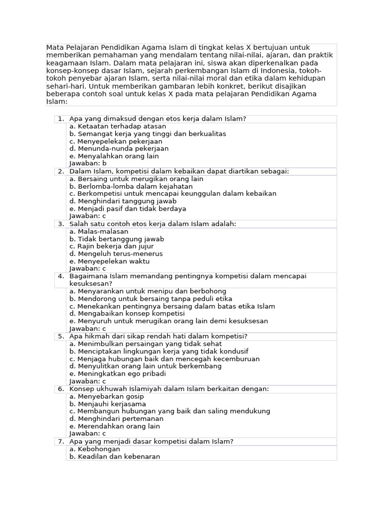 contoh soal pai kls x | PDF