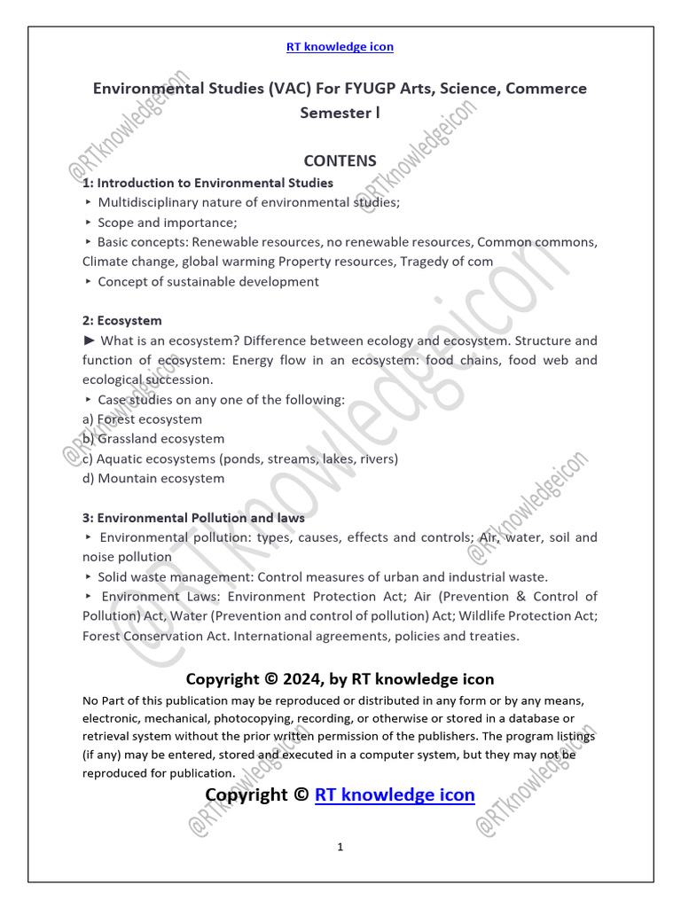 EVS Sem 1 Solution - 012126 | PDF | Ecosystem | Electric Charge