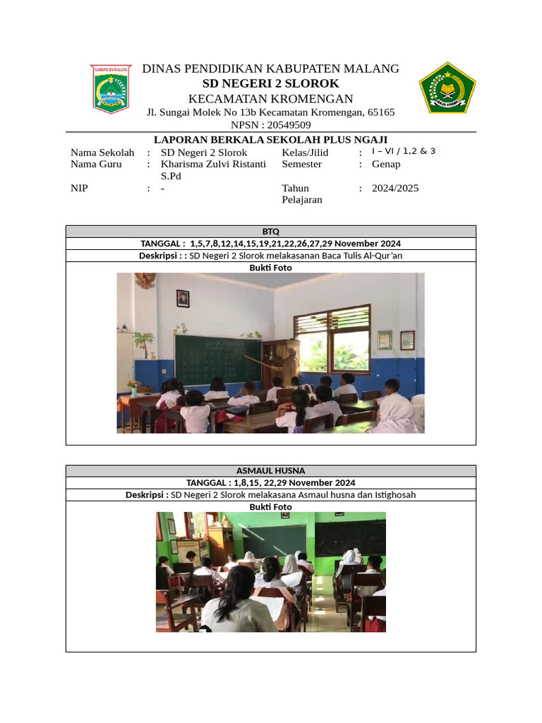 Laporan SPN SDN Slorok 2 | PDF