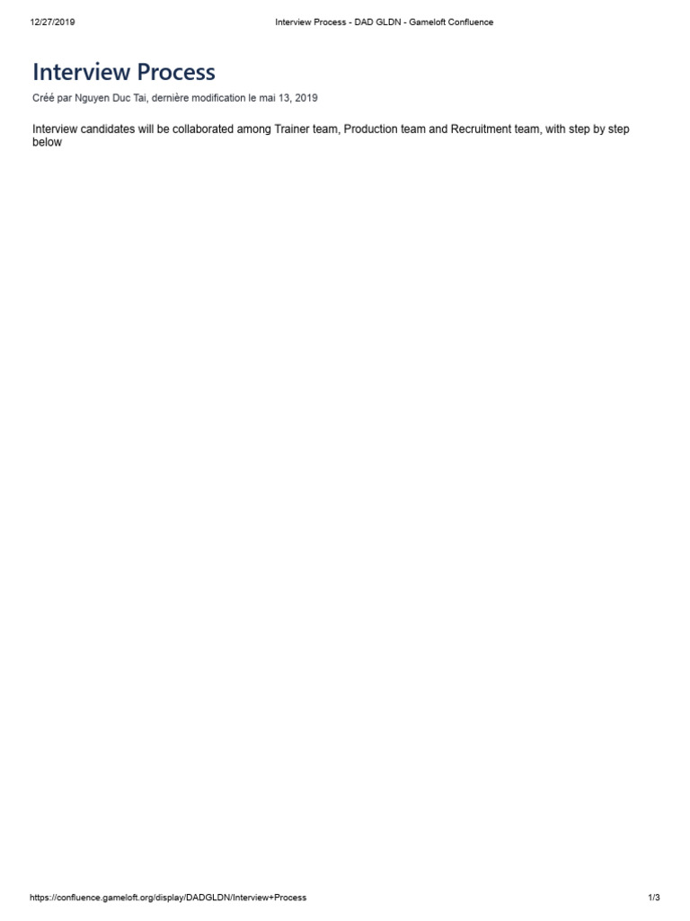 Interview Process - DAD GLDN - Gameloft Confluence | PDF