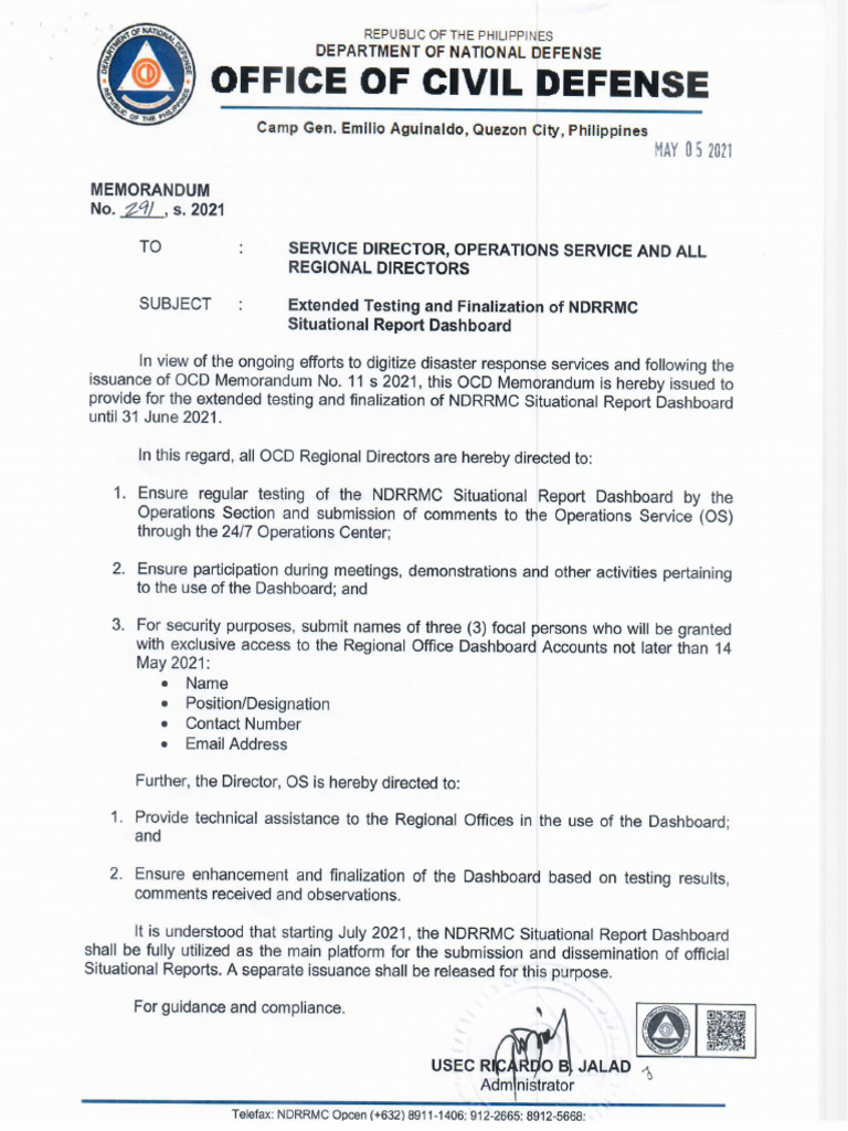 Extended Testing and Finalization of NDRRMC Situational Report ...