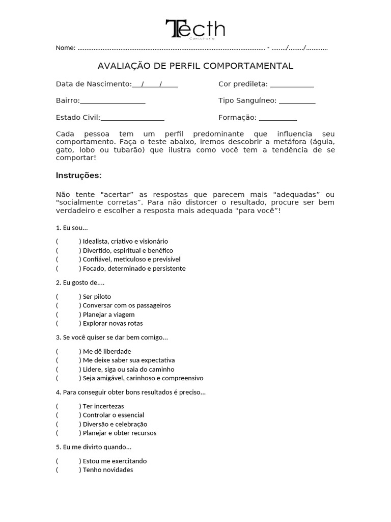 Tecth - Teste Perfil de Comportamento | PDF
