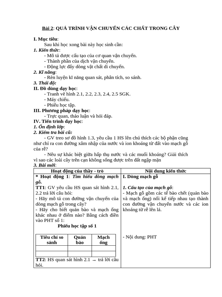 Sinh Hoc 11 Mach Go Va Mach Ray Cua Cay | PDF