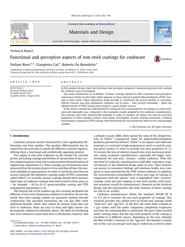 Functional and perceptive aspect of non stick coatings of cookware | PDF | Cookware And Bakeware ...
