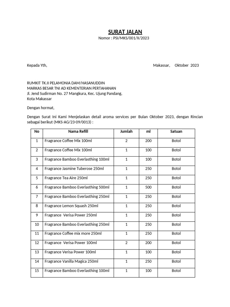 10 SURAT JALAN REFILL OKTOBER 2023 | PDF | Crops | Agriculture