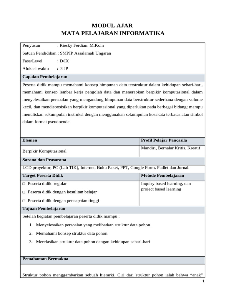 Modul Ajar BK Tree Kelas 9 | PDF