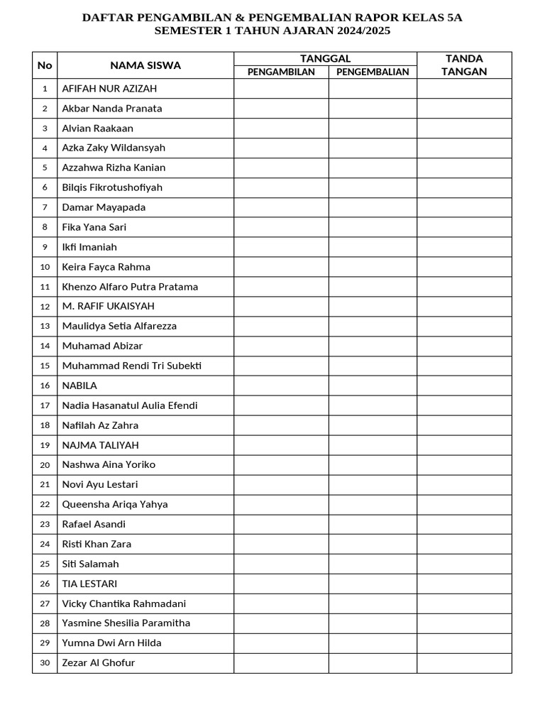 DAFTAR PENGAMBILAN RAPOR | PDF