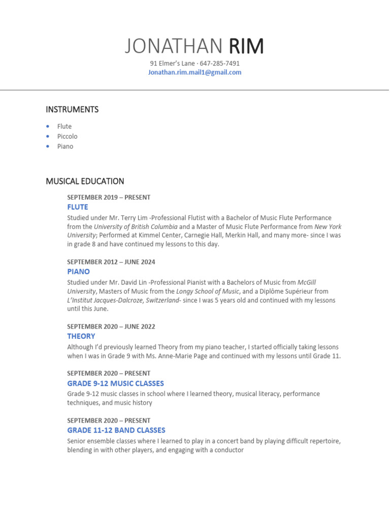 Arts Resume | PDF | Orchestras | Flute