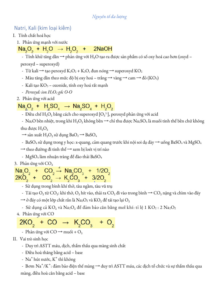 Natri, Kali (Kim Lo Iki M) : - Peroxyd: Ion H O G C O-O | PDF