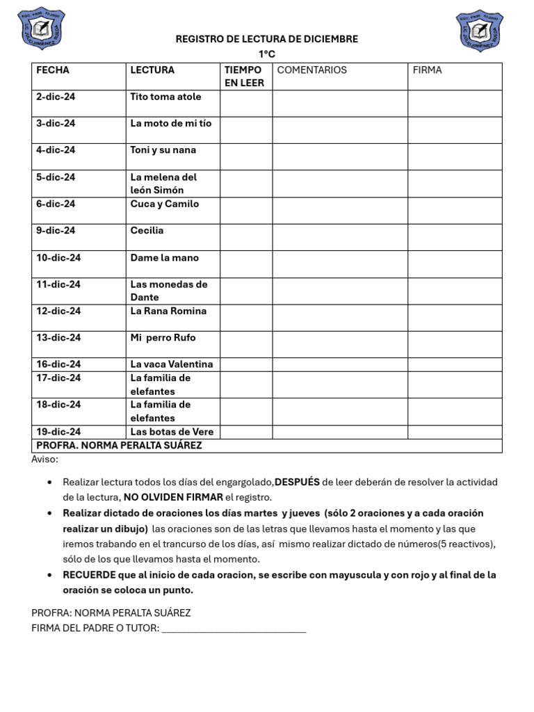 Registro de Lectura Diciembre 24 | PDF