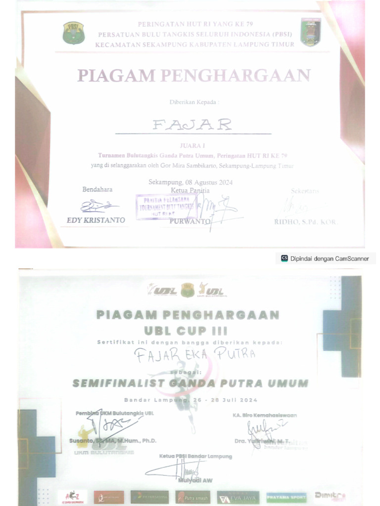 Piagam Penhargaan | PDF