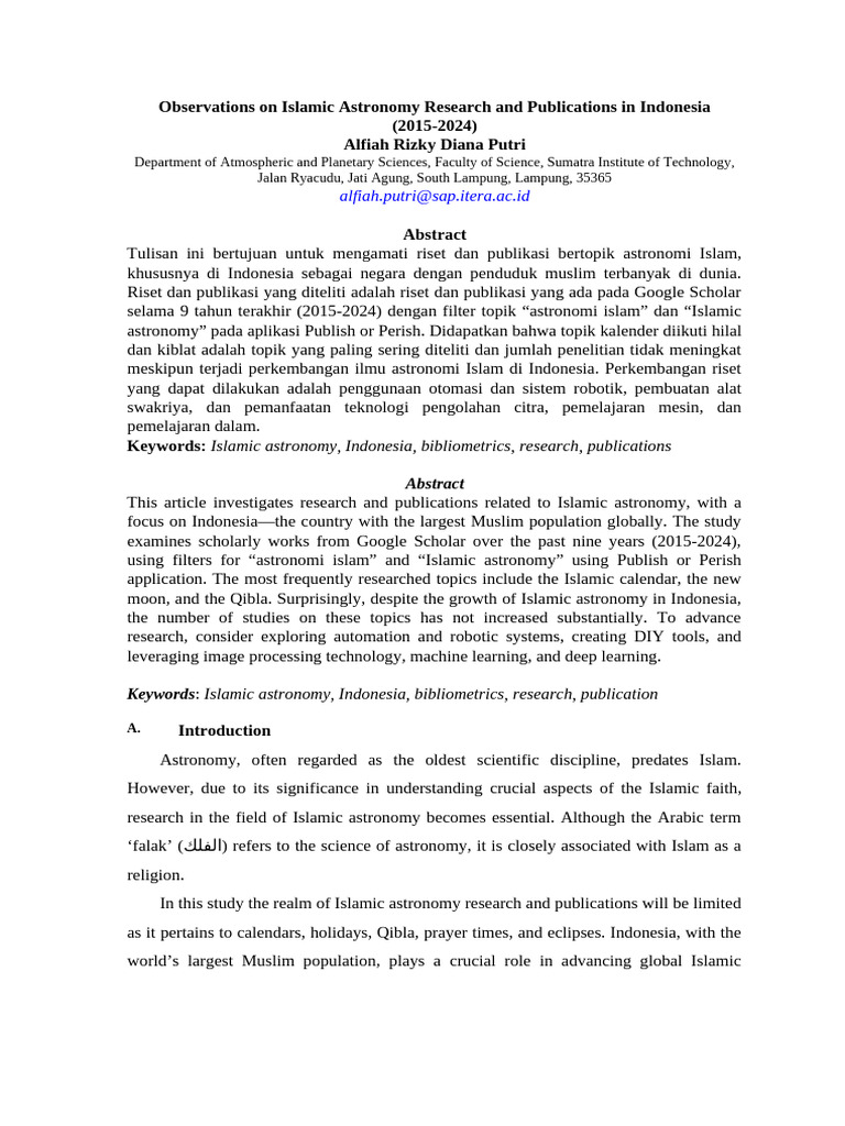 Alfiah RE-resubmit - Format - 1 - Column | PDF | Astronomy | Science