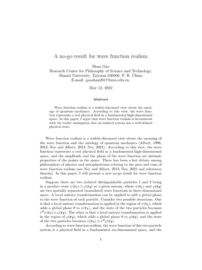 A No Go Result For Wave Function Realism | PDF | Wave Function | Waves