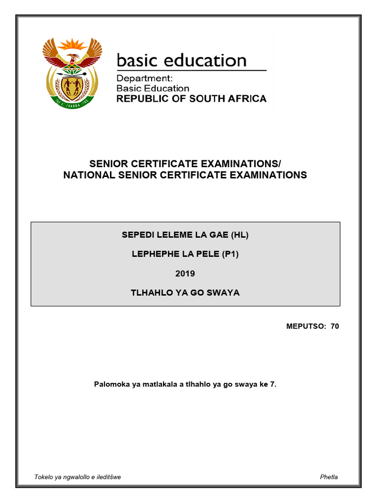 Sepedi HL P1 May-June 2019 Memo | PDF
