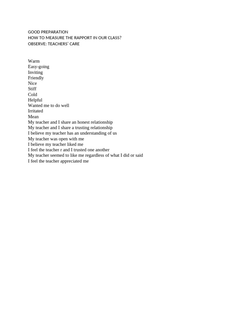 Good Rapport | PDF