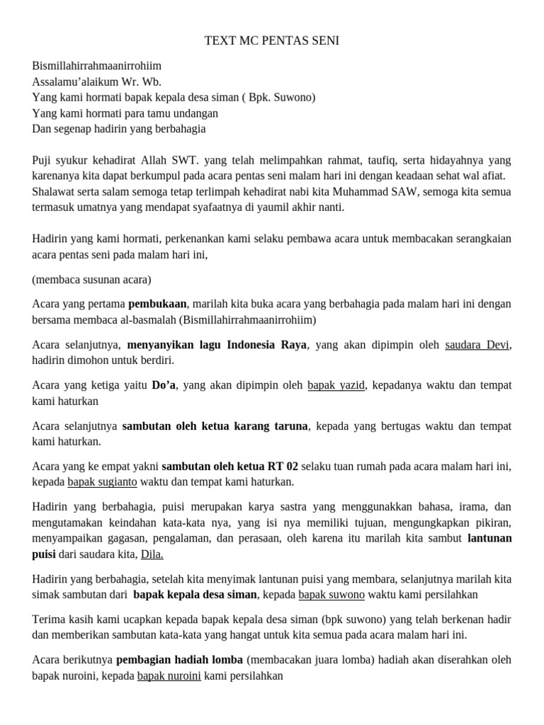 Fix Text MC Pentas Seni | PDF