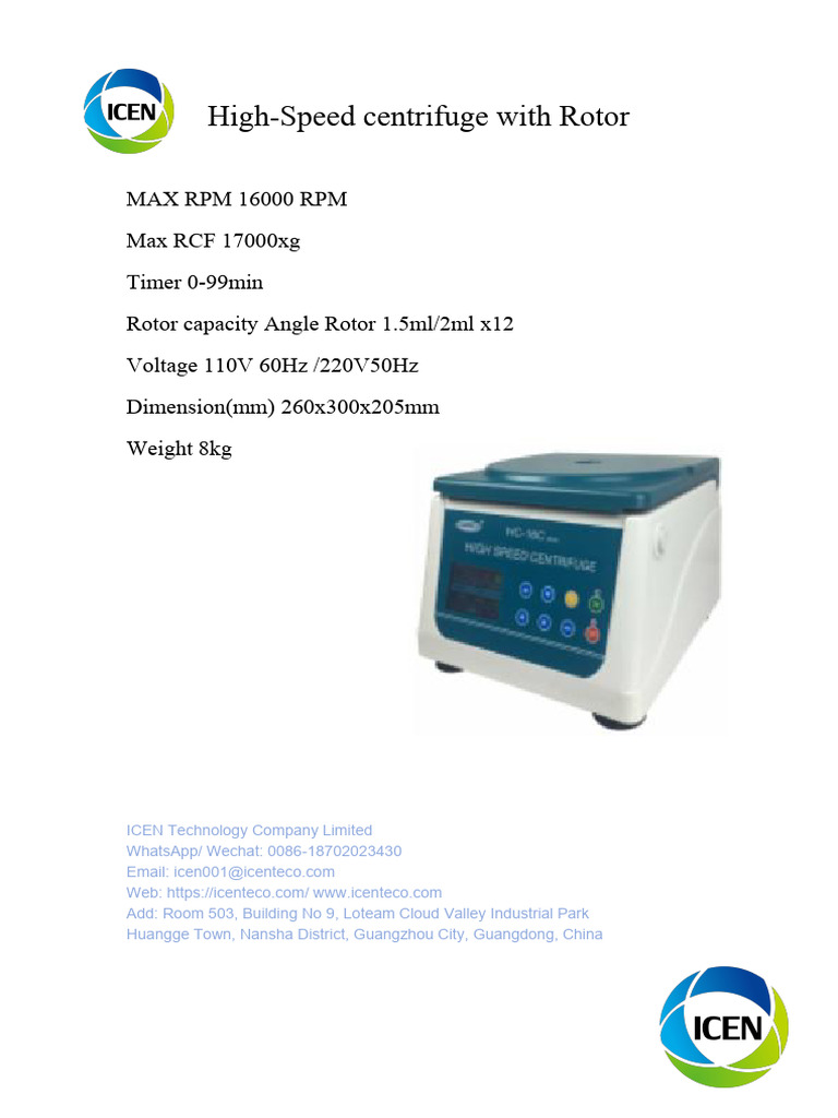 High-Speed Centrifuge 16000 RPM Specs | PDF