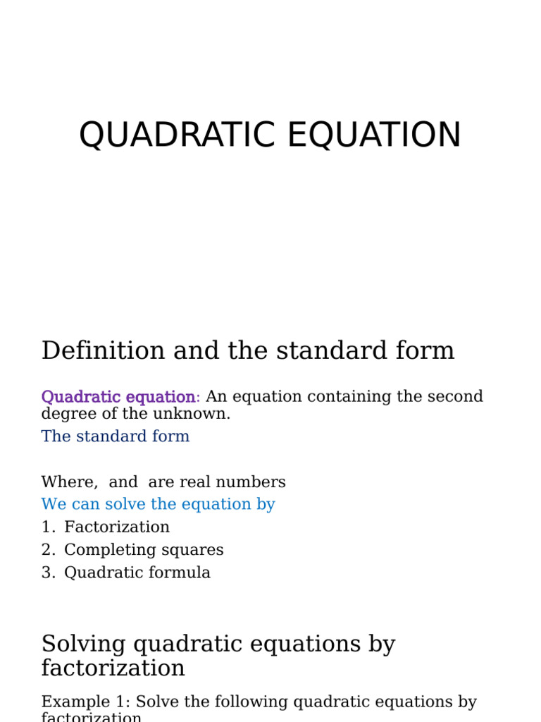 QUADRATIC EQUATION | PDF