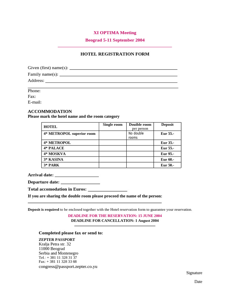 Hotel Registration Form | PDF