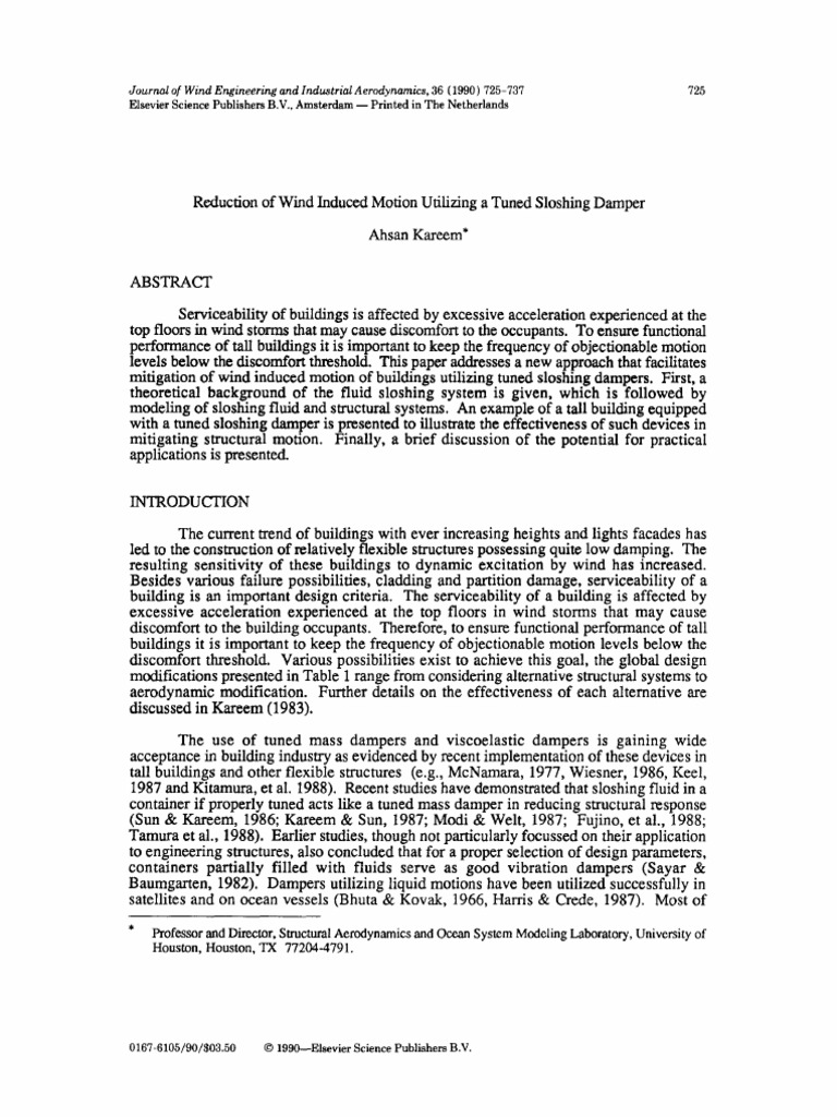 (1990) Reduction of Wind Induced Motion Utilizing A Tuned Sloshing ...