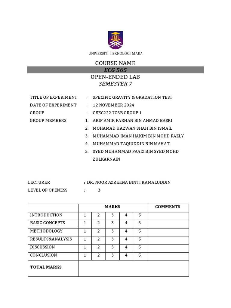 7c5b - Group 1 - Specific Gravity & Aggregate Gradation Tests | PDF ...