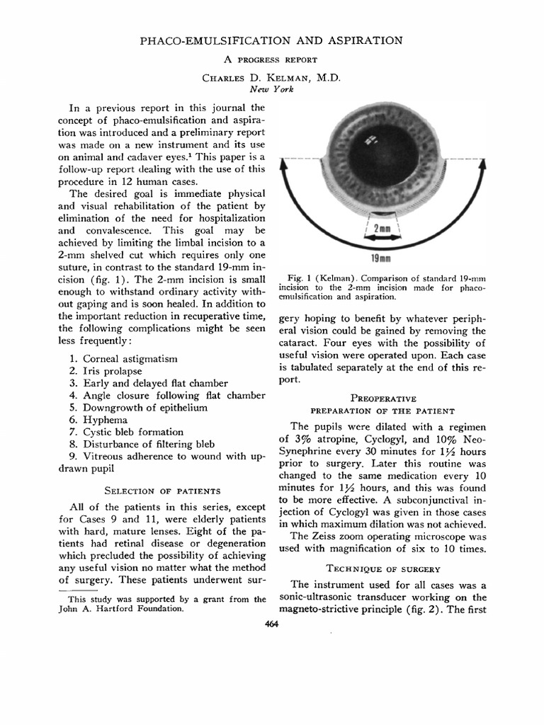 Phaco-Emulsification and Aspiration A Progress Report | PDF | Cataract ...