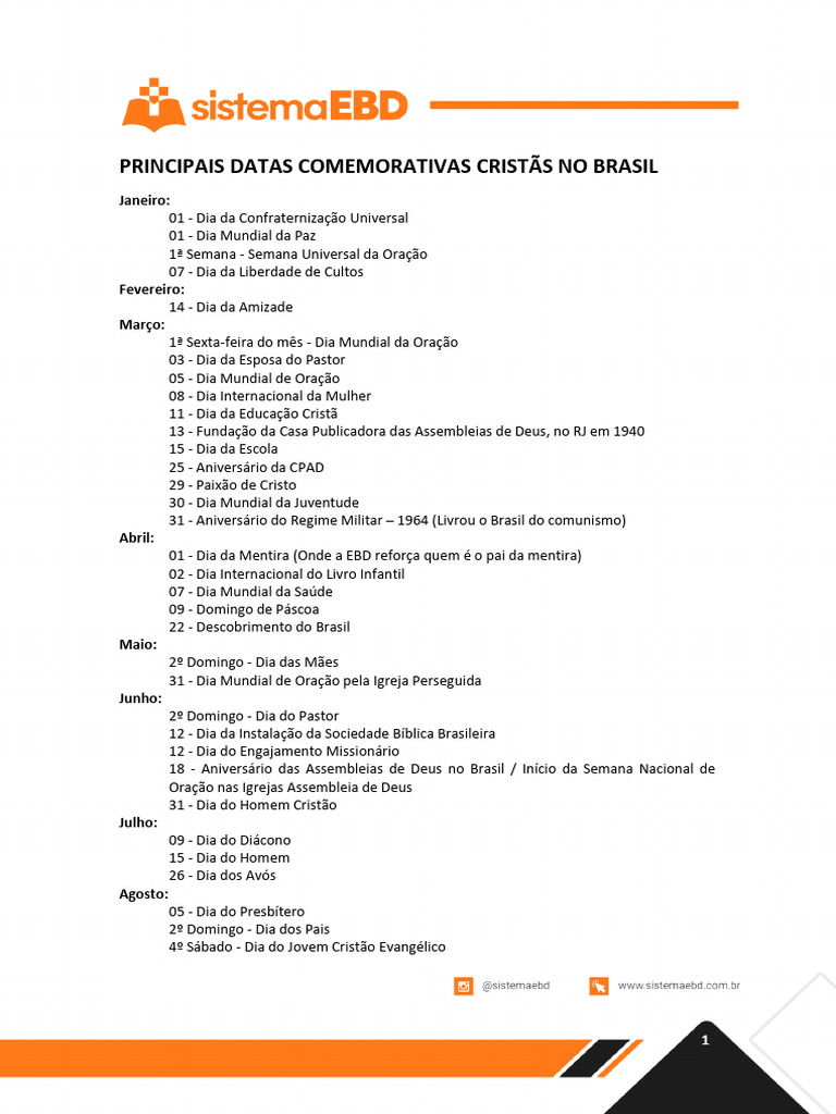Datas Comemorativas Cristãs no Brasil | PDF