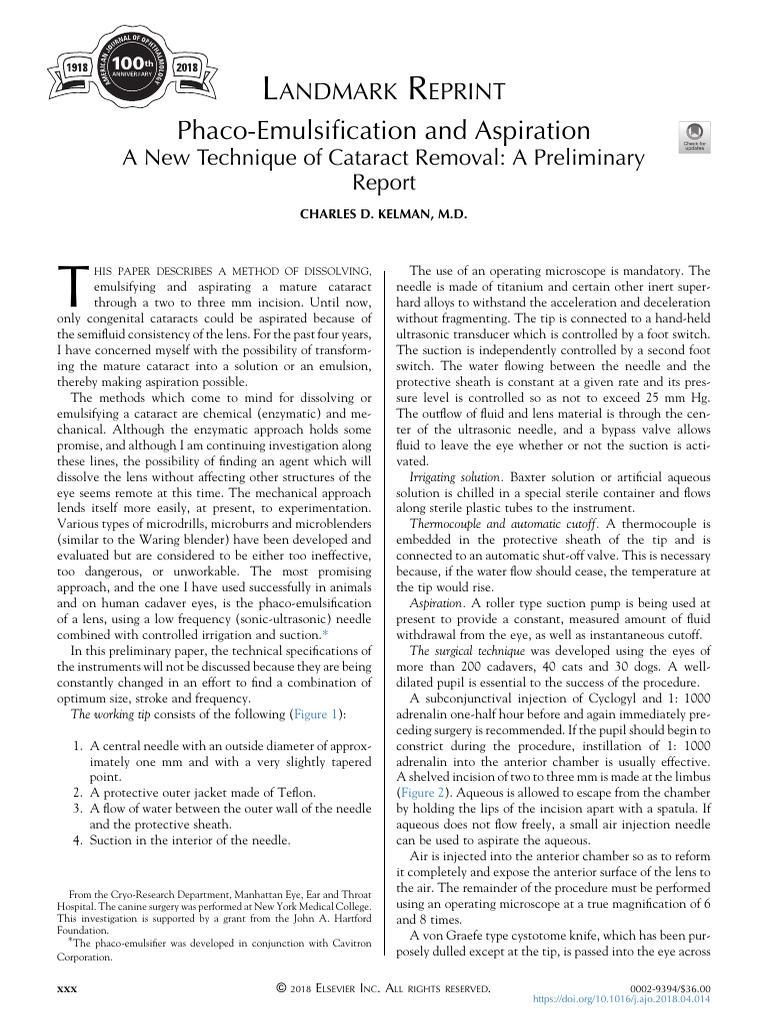 Phaco-Emulsification: Cataract Surgery Technique | PDF | Cornea | Cataract