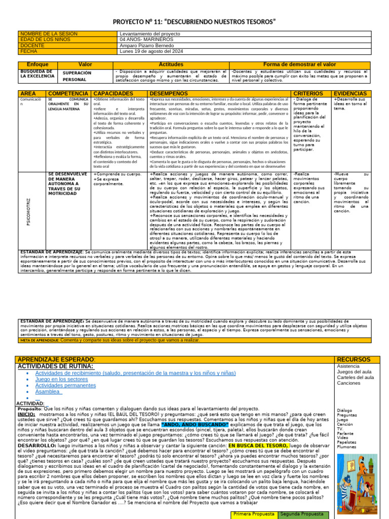 ACTIVIDADES DESCUBRIENDO NUESTROS TESOROS | PDF | Aprendizaje ...