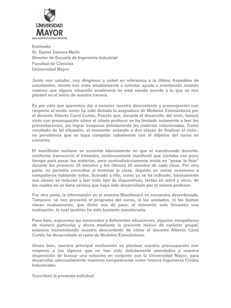 Carta M.Estocasticos | PDF | Maestros