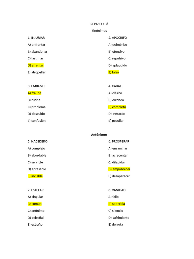 Repaso 1-8 2024-Sol | PDF | Aprendizaje | Memoria