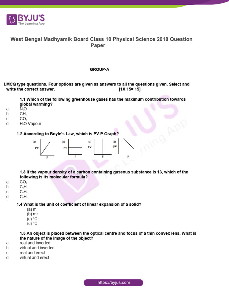 West Bengal Class 10 Physical Science 2018 | PDF | Gases | Chemical ...