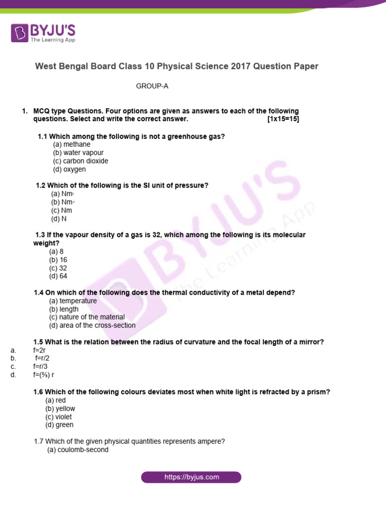 2017 Class 10 Physical Science Paper | PDF | Electrical Resistivity And Conductivity | Sodium