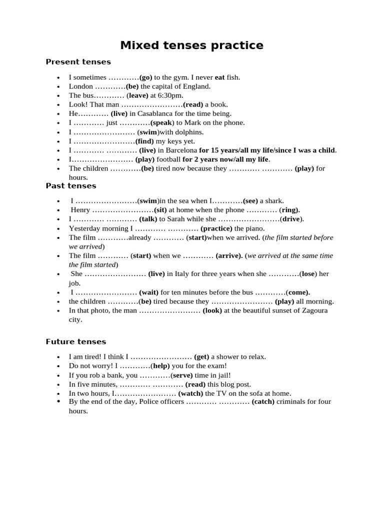 Mixed Tenses Practice | PDF